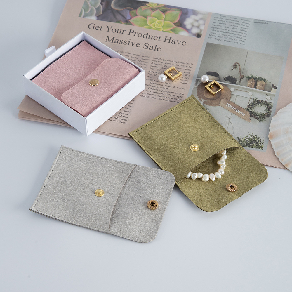 8x8cm Microfiber Jewelry Pouch - Button Closure Jewelry Bag - Packgenio
